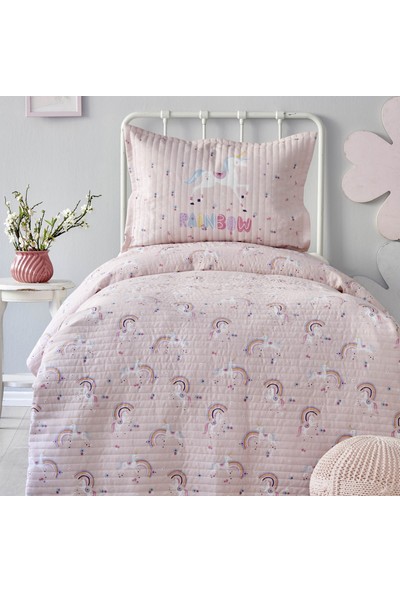 Karaca Home Rainbow Pudra Kapitoneli Genç Tek Kişilik Yatak Örtüsü Seti