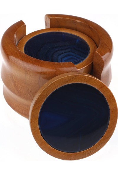 Dünya Doğal Taş Akik Taşlı Ahşap Bardak Altlığı - 600102