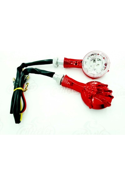 Motospartan MOTOSİKLET SİNYAL TAKIMI LED YUVARLAK KIRMIZI İSKELET EL DESEN 8558K