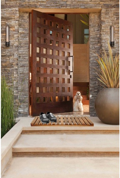 Ahşap Evim Karakalem Ahşap Paspas Kapı Önü Paspası