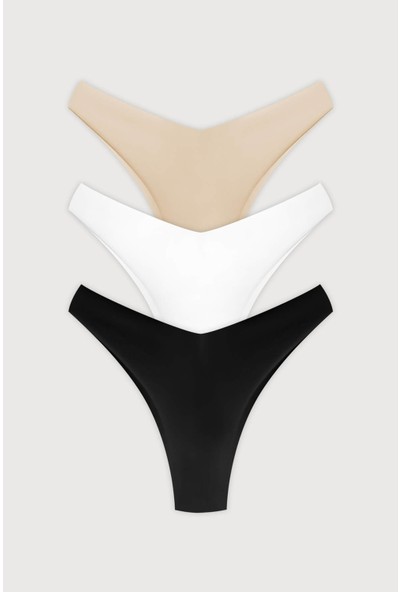 COTTONHILL Basic Iz Yapmayan Lazer Kesim Kadın Bikini Külot 3'lü Paket - 4