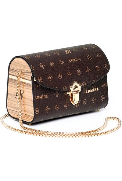 Armine Zincir Askılı Retro Baskılı Kahve Kadın Çanta Armine Zincir Askılı Retro Baskılı Kahve Kadın Çanta