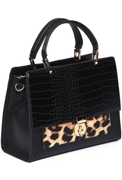 Armine Askılı Kadın Leopar Desenli Siyah Abiye Çanta