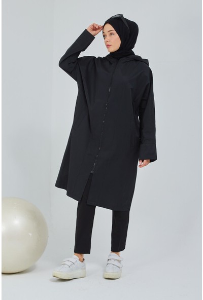Meqlife Önü Fermuarlı Trençkot - Siyah Meqlife Önü Fermuarlı Trençkot - Siyah