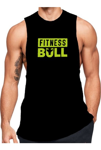 Siyah Erkek Regular Fit -Fitness Bull- Baskılı Bisiklet Yaka Kolsuz T-Shirt Siyah Erkek Regular Fit -Fitness Bull- Baskılı Bisiklet Yaka Kolsuz T-Shirt