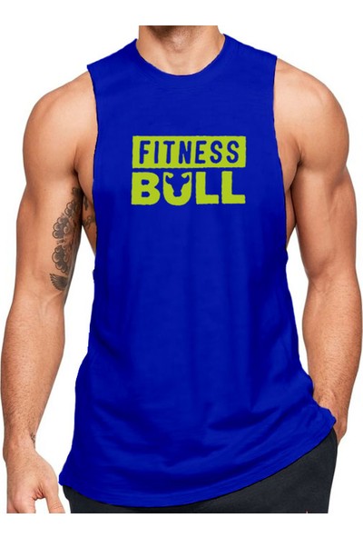 Mavi Erkek Regular Fit -Fitness Bull- Baskılı Bisiklet Yaka Kolsuz T-Shirt