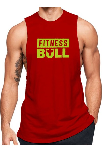 Kırmızı Erkek Regular Fit -Fitness Bull- Baskılı Bisiklet Yaka Kolsuz T-Shirt Kırmızı Erkek Regular Fit -Fitness Bull- Baskılı Bisiklet Yaka Kolsuz T-Shirt