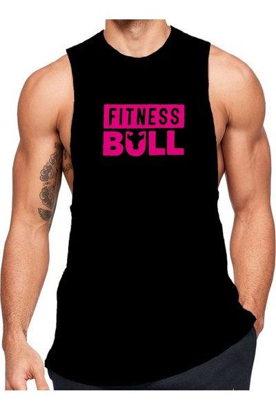 Siyah Erkek Regular Fit -Pink Fitness Bull- Baskılı Bisiklet Yaka Kolsuz T-Shirt Siyah Erkek Regular Fit -Pink Fitness Bull- Baskılı Bisiklet Yaka Kolsuz T-Shirt