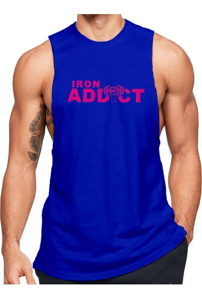 Mavi Erkek Regular Fit -Pink Iron Addict- Baskılı Bisiklet Yaka Kolsuz T-Shirt Mavi Erkek Regular Fit -Pink Iron Addict- Baskılı Bisiklet Yaka Kolsuz T-Shirt