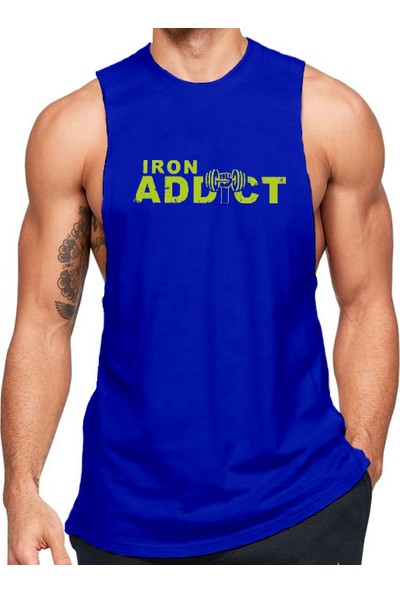 Mavi Erkek Regular Fit -Iron Addict- Baskılı Bisiklet Yaka Kolsuz T-Shirt Mavi Erkek Regular Fit -Iron Addict- Baskılı Bisiklet Yaka Kolsuz T-Shirt