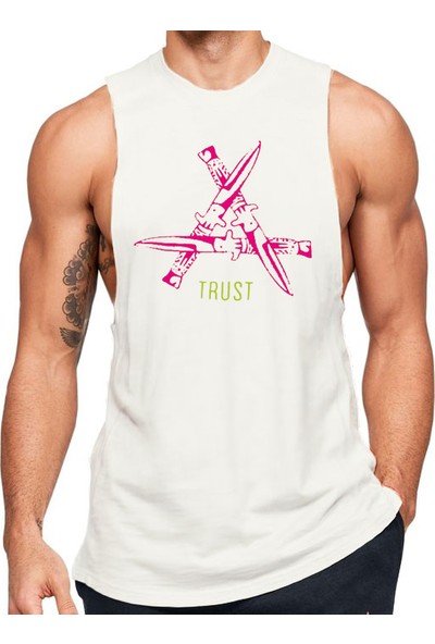 Black İstanbul Beyaz Erkek Regular Fit -Pink Trust Kılıç- Baskılı Bisiklet Yaka Kolsuz T-Shirt