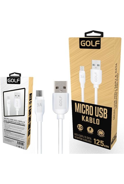 Golf Şarj Kablosu Fast Mıcro 3A 125CM Golf Golf Şarj Kablosu Fast Mıcro 3A 125CM Golf