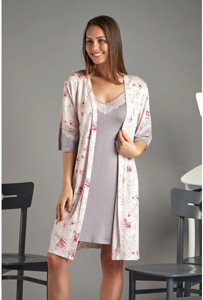 Sevim Kadın Çiçekli Gecelik/sabahlık - Pembe