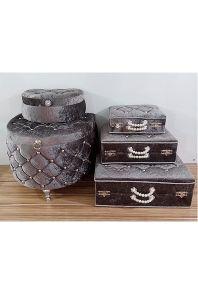 Çeyiz Diyarı D Model 5 Li Çeyiz Sandık Takımı Gri