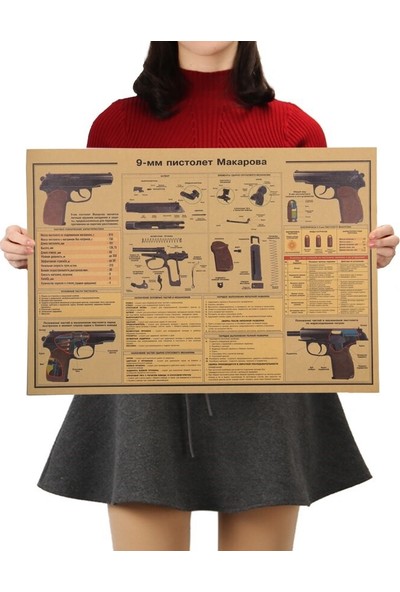 Caph Design 9mm Tabanca Vintage Kraft Poster - 35X50 - Özel Kutulu Caph Design 9mm Tabanca Vintage Kraft Poster - 35X50 - Özel Kutulu