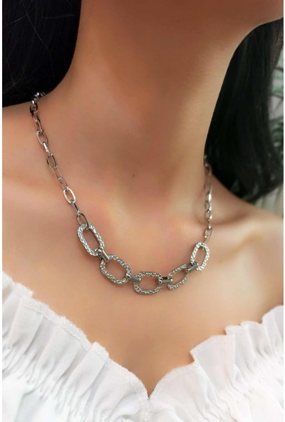 ÇLK Accessories Çelik Kabartma Vintage Zincir Çelik Kolye TRKOLYE5657 B35503