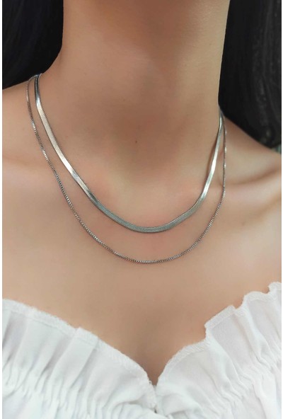 ÇLK Accessories Çelik 2 Li Italyan Zincir Çelik Kolye TRKOLYE5662 B35003