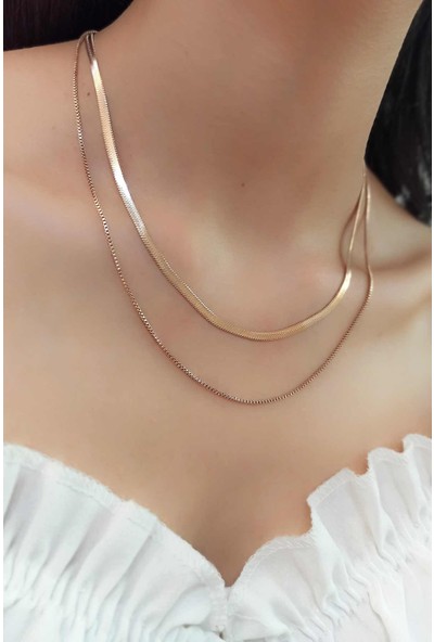 ÇLK Accessories Çelik 2 Li Italyan Zincir Çelik Kolye TRKOLYE5662 B35003