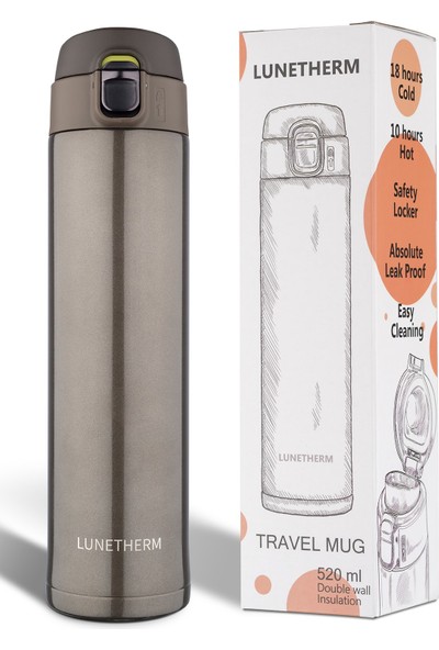 Lunetherm Sızdırmaz Vakumlu Çift Katmanlı Çelik Termos - Gri
