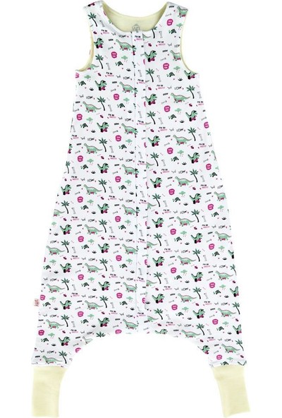 Merino Yün Dinozor Temalı Kolsuz Çift Katlı Çocuk Uyku Tulumu