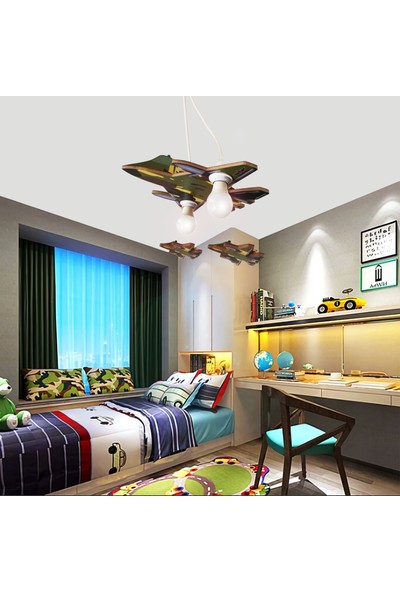 Arya Ahşap Çocuk Odası Jet Filo Avize Aydınlatma