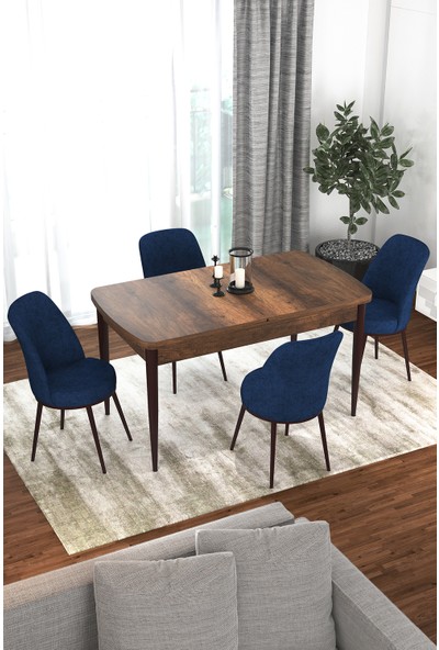 Canisa Concept Via Serisi Açılabilir Barok Ahşap Desenli Mutfak Masası Takımı, Yemek Masası+4 Adet Lacivert Sandalye Canisa Concept Via Serisi Açılabilir Barok Ahşap Desenli Mutfak Masası Takımı, Yemek Masası+4 Adet Lacivert Sandalye