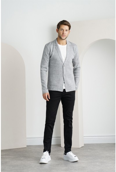 Tarz Cool Erkek Gri Şal Yaka Çelik Örgü Ceket HIRKA-HRKCKT1824R01S