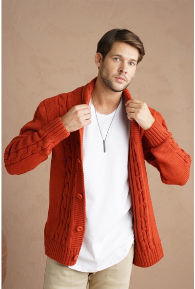 Tarz Cool Erkek Kiremit Şal Yaka Saç Örgü Triko HIRKA-HRK80800R03S