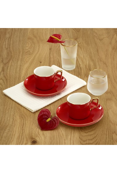 Emsan Kayra Kırmızı 2 Kişilik Kahve Fincan Takımı