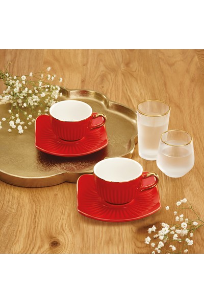 Emsan Nasip Kırmızı 2 Kişilik Kahve Fincan Takımı