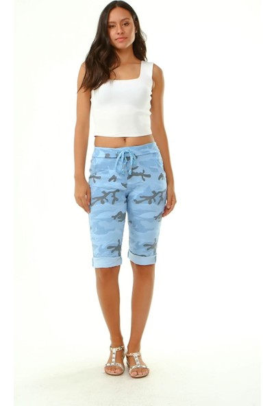 Luisido Kadın Italyan Açık Mavi Kamuflaj Desenli Skinny Bermuda Şort Luisido Kadın Italyan Açık Mavi Kamuflaj Desenli Skinny Bermuda Şort