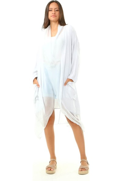 Luisido Kadın Gri Italyan Ipek Tüllü Oversize Sonsuzluk Kaftan