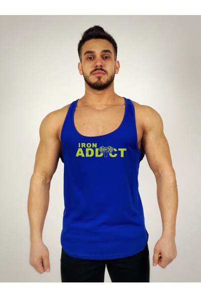 Mavi Erkek Regular Fit -Iron Addict- Baskılı Sporcu Atlet Mavi Erkek Regular Fit -Iron Addict- Baskılı Sporcu Atlet