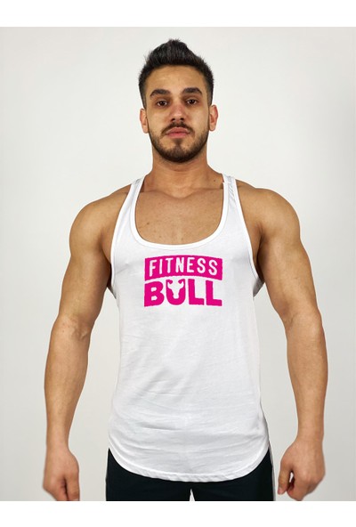 Beyaz Erkek Regular Fit -Pink Fitness Bull- Baskılı Sporcu Atlet Beyaz Erkek Regular Fit -Pink Fitness Bull- Baskılı Sporcu Atlet