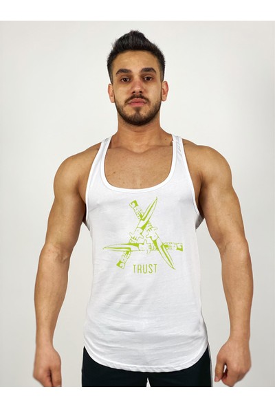 Beyaz Erkek Regular Fit -Trust Sword- Baskılı Sporcu Atlet Beyaz Erkek Regular Fit -Trust Sword- Baskılı Sporcu Atlet