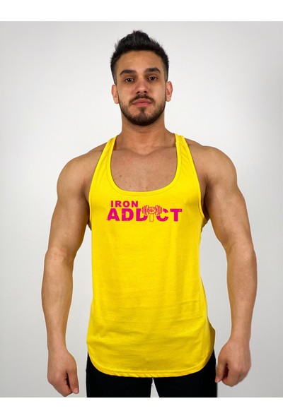 Sarı Erkek Regular Fit -Pink Iron Addict- Baskılı Sporcu Atlet Sarı Erkek Regular Fit -Pink Iron Addict- Baskılı Sporcu Atlet