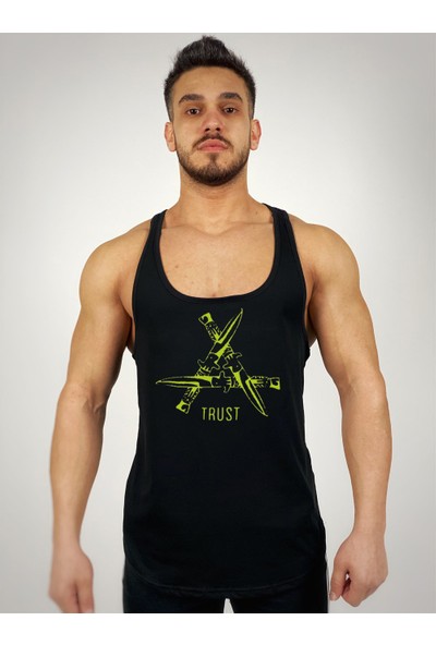 Siyah Erkek Regular Fit -Trust Sword- Baskılı Sporcu Atlet Siyah Erkek Regular Fit -Trust Sword- Baskılı Sporcu Atlet