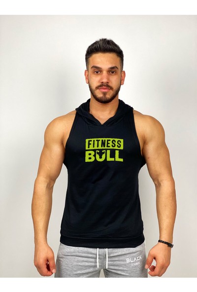 Siyah Erkek Regular Fit -Fitness Bull- Baskılı Kapüşonlu Kolsuz Sporcu Hoodie Siyah Erkek Regular Fit -Fitness Bull- Baskılı Kapüşonlu Kolsuz Sporcu Hoodie