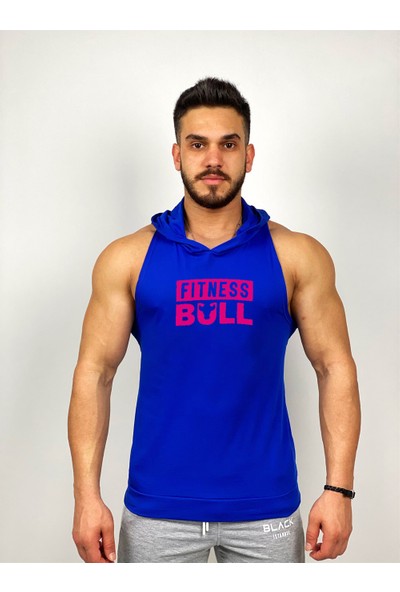 Mavi Erkek Regular Fit -Pink Fitness Bull- Baskılı Kapüşonlu Kolsuz Sporcu Hoodie Mavi Erkek Regular Fit -Pink Fitness Bull- Baskılı Kapüşonlu Kolsuz Sporcu Hoodie