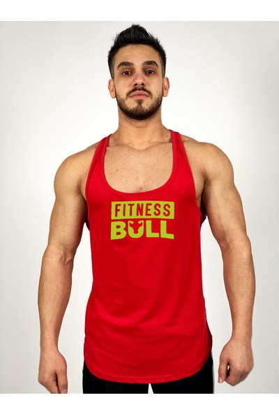 Kırmızı Erkek Regular Fit -Fitness Bull- Baskılı Sporcu Atlet