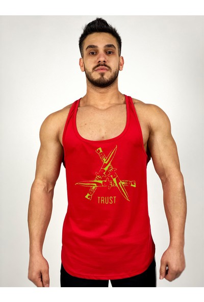 Kırmızı Erkek Regular Fit -Trust Sword- Baskılı Sporcu Atlet Kırmızı Erkek Regular Fit -Trust Sword- Baskılı Sporcu Atlet