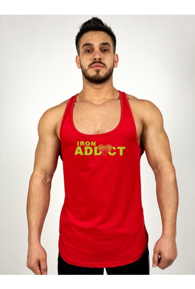 Kırmızı Erkek Regular Fit -Iron Addict- Baskılı Sporcu Atlet Kırmızı Erkek Regular Fit -Iron Addict- Baskılı Sporcu Atlet