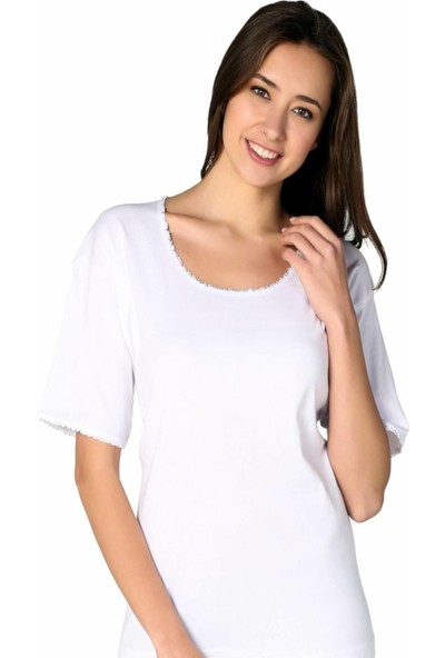 Seher Beyaz Renk Yarım Kollu Kaşkorse Fanila