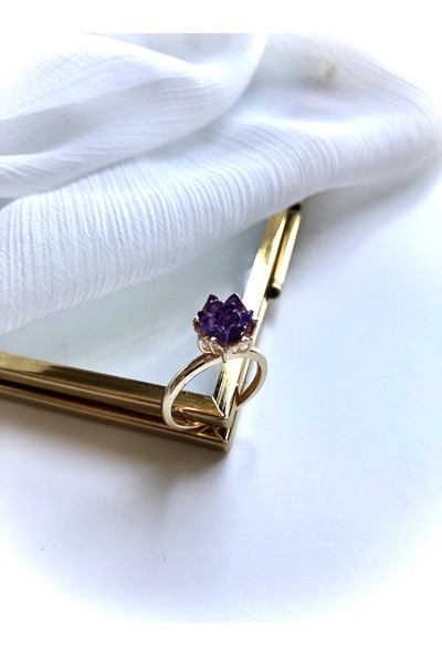 Misshing Lotus Çiçeği Amatis Taş Kadın Yüzüğü Ayarlanabilir Gold