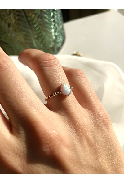 Misshing Kadın Damla Beyaz Opal Taş Ayarlanabilir Yüzük