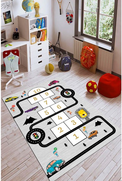 Sistem Ev Dekorasyon Seksek ve Yol Aslan Kral Çocuk Odası Halısı Kaymaz Taban Yıkanabilir