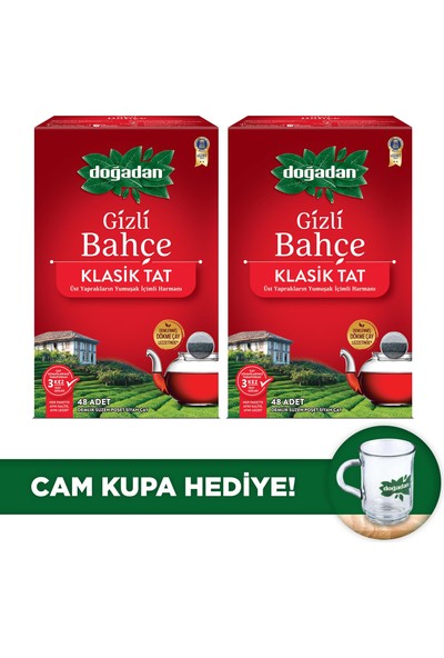 Doğadan Gizli Bahçe 48'li Demlik Poşet Siyah Çay x2 + Cam Kupa Hediye Doğadan Gizli Bahçe 48'li Demlik Poşet Siyah Çay x2 + Cam Kupa Hediye