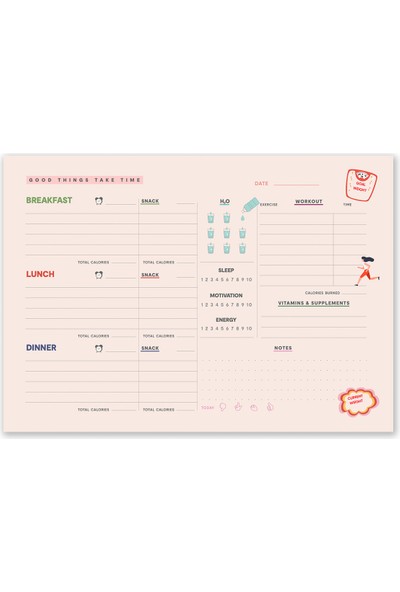 A5 İNGİLİZCE- Diyet ve Egzersiz Günlüğü- Bloknot