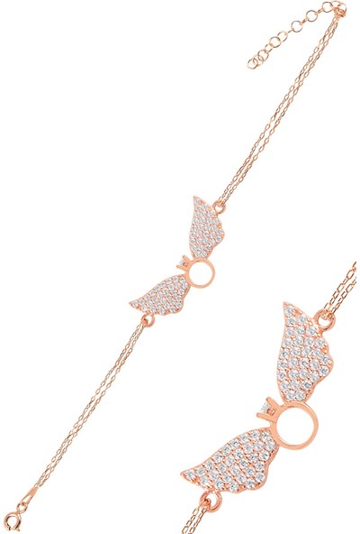 Osmanlı Gümüş Zirkon Taşlı Rose Tektaşlı Melek Kanadı Gümüş Kadın Bileklik