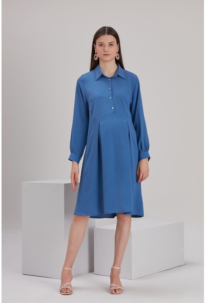 Işşıl 4492-POLO Yaka Emzirme Detay Hamile Tunik-Elbise